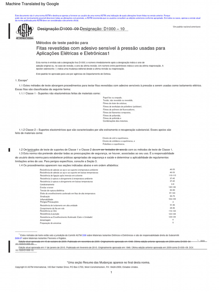 ASTM D1000 10a - Traduzido | PDF | Medição | Resistência dos materiais