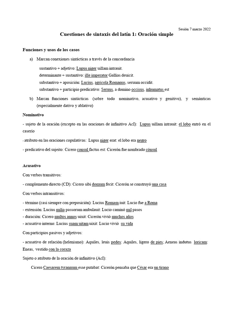 Sintaxis de La Lengua Latina | PDF | Preposición y Postposición | Numero Gramatical