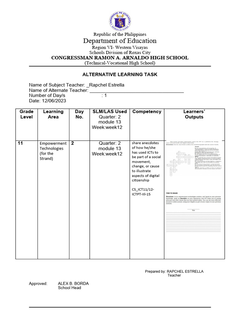Alternative Learning Task ALT | PDF
