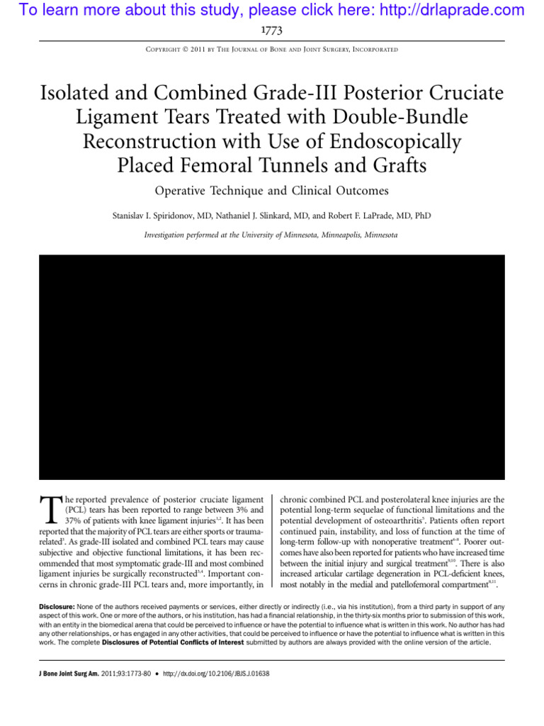 Double Bundle PCL Technique and Outcomes 2011 | PDF | Knee ...