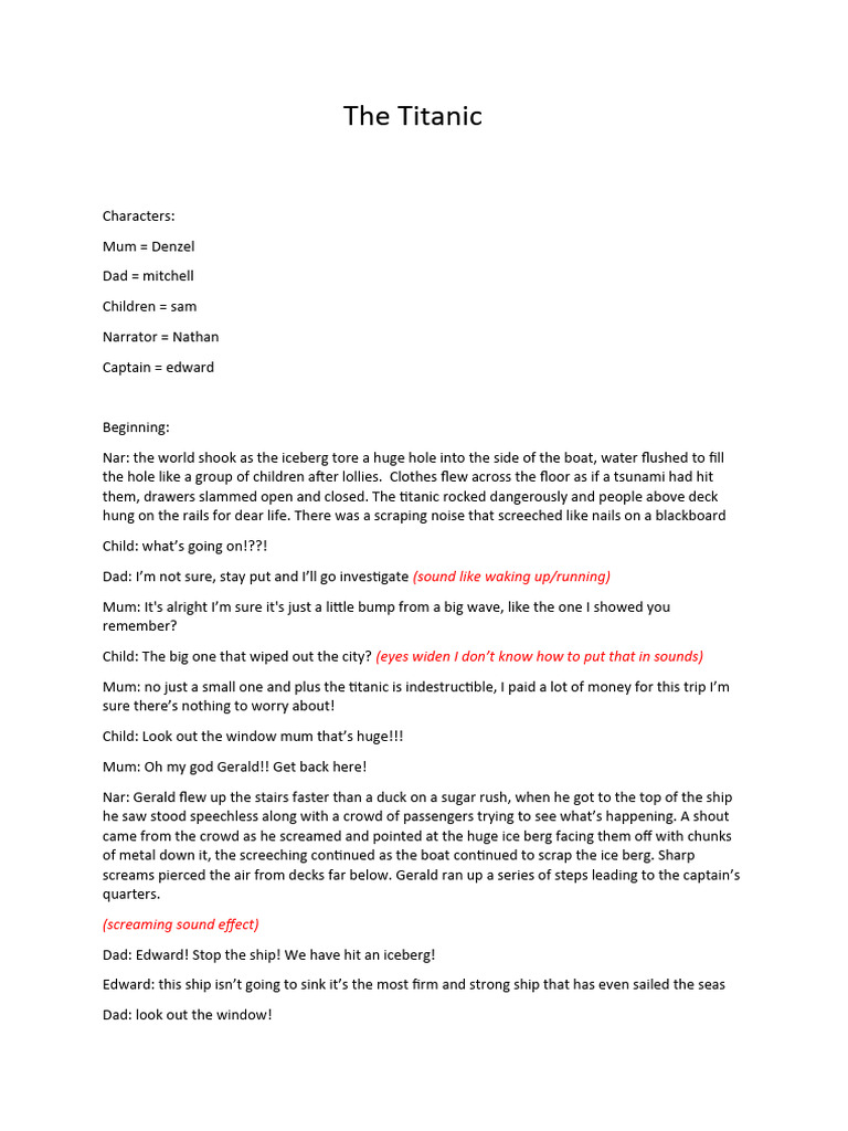 Titanic Script | PDF | Ships | Water Transport