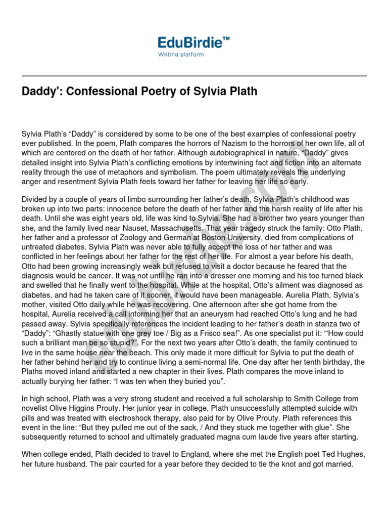Daddy Confessional Poetry of Sylvia Plath | PDF | Sylvia Plath
