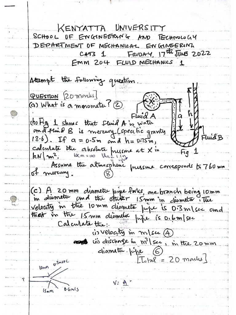 Quizzes On Mechanical Engineering Fluid Mechanics | PDF