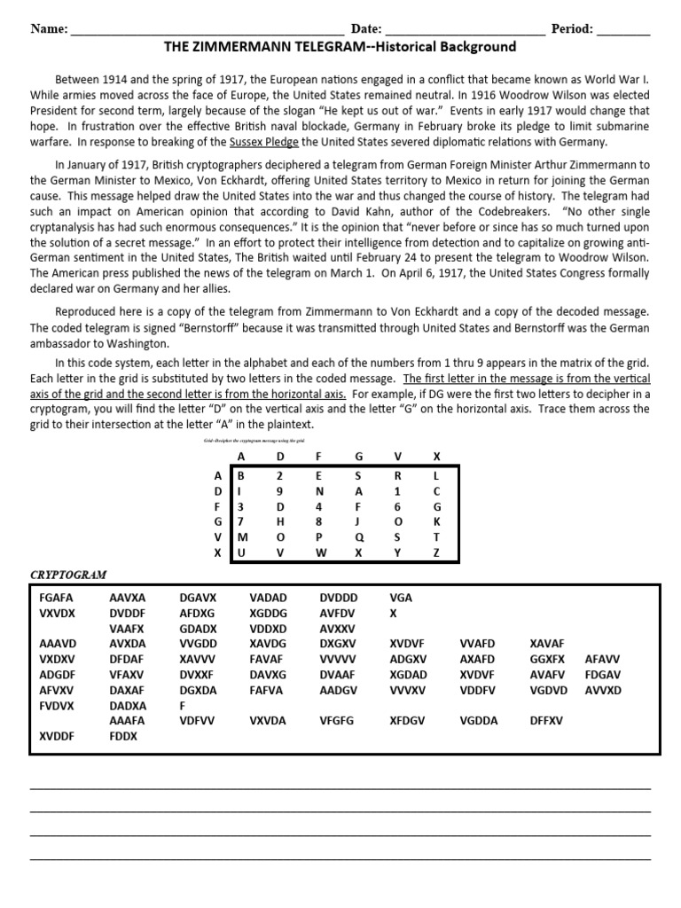 ZIMMERMANN TELEGRAM-Activity Sheet | PDF