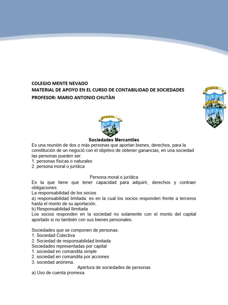 Contenido de Contabilidad de Sociedades Semana 1 4to Baco | PDF | Sociedad de responsabilidad ...
