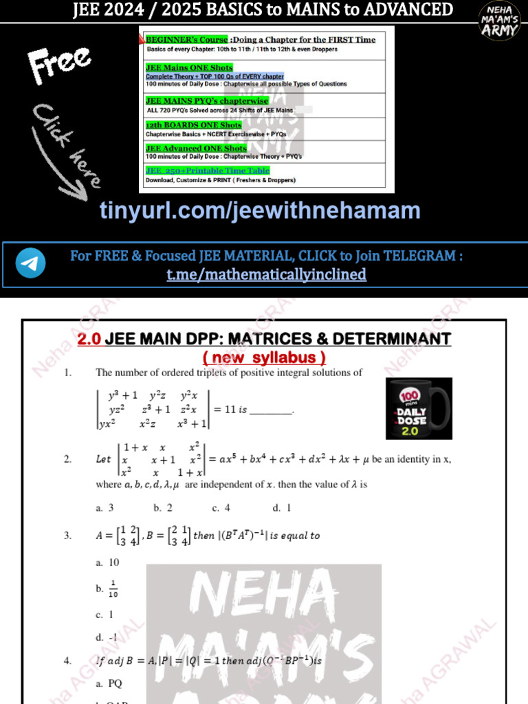 DPP Qs 2.0 Matrices & Determinants (New Syllabus) | PDF | Linear Algebra | Functions And Mappings