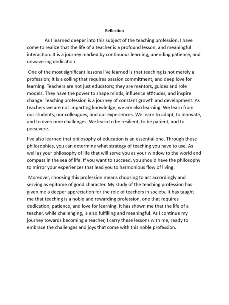 Reflection on the Teaching Profession | PDF
