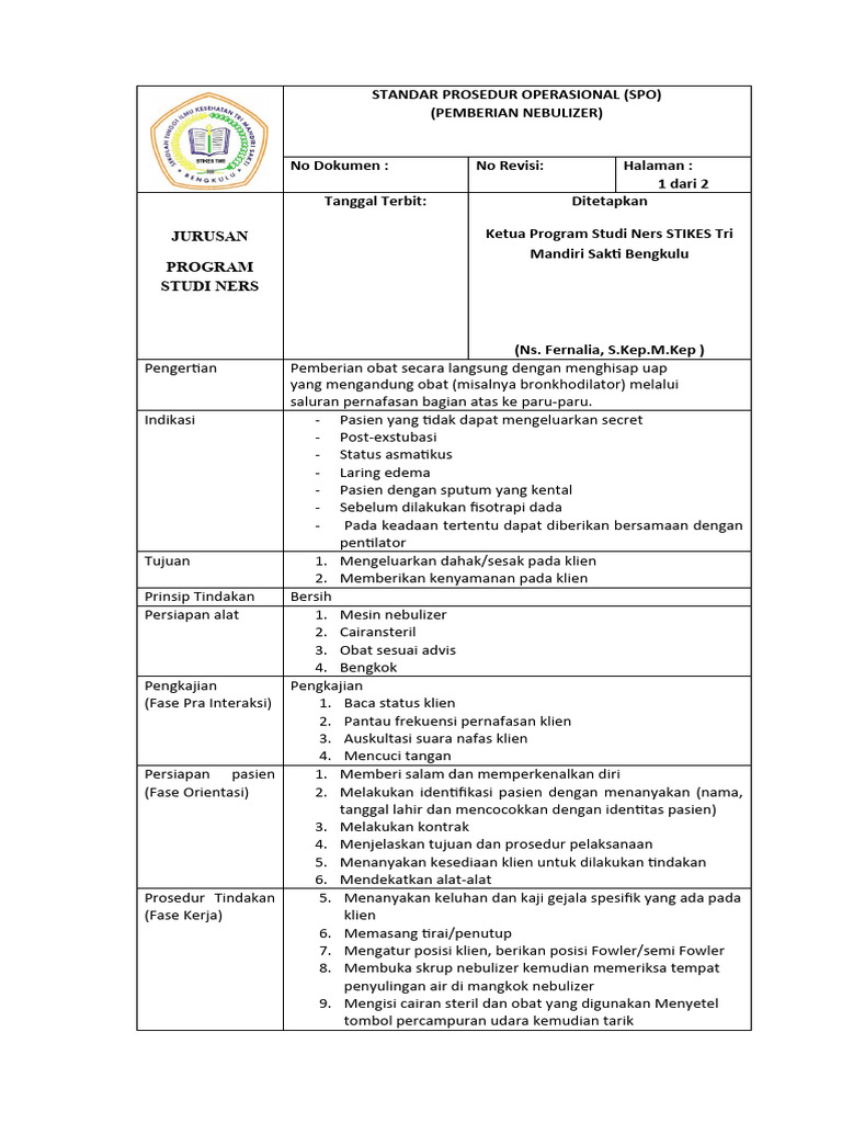 (SPO) Pemberian Nebulizer | PDF