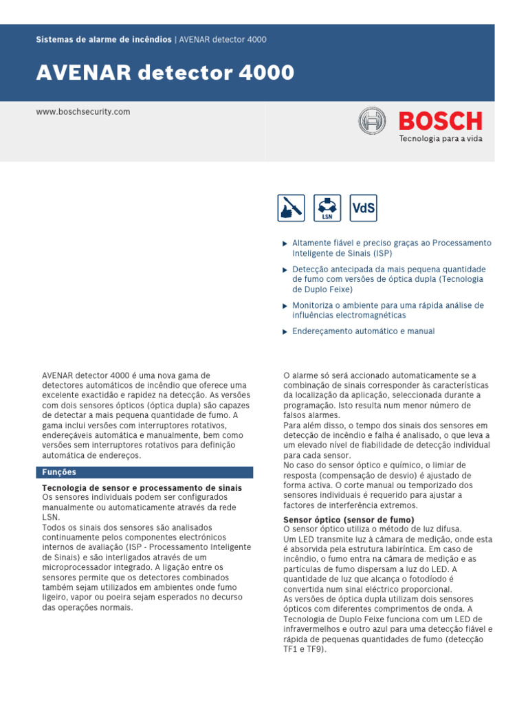 Detector de Incêndio AVENAR 4000 | PDF | Ciências e Matemática
