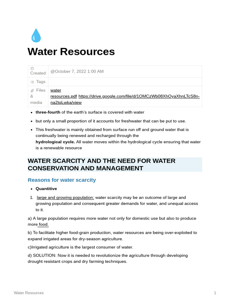 Water Resources | PDF | Dam | Water Scarcity