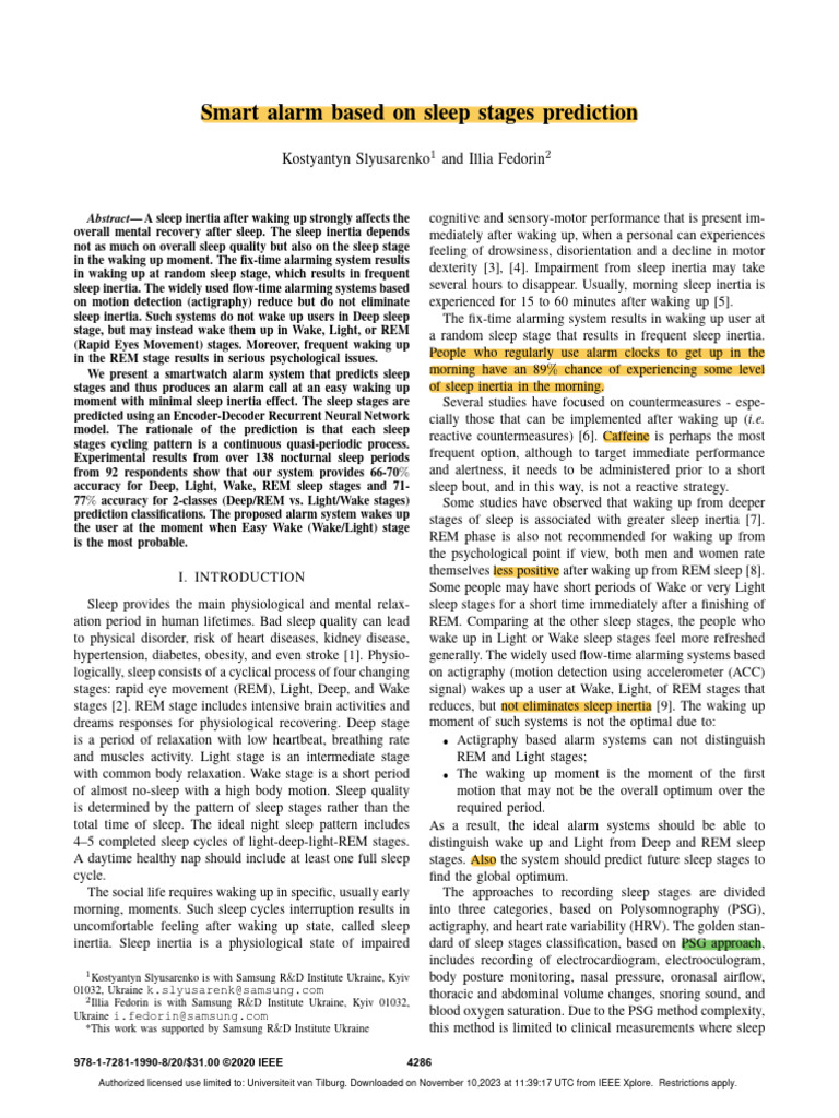 Smart Alarm for Optimal Sleep Stages | PDF | Sleep | Rapid Eye Movement ...