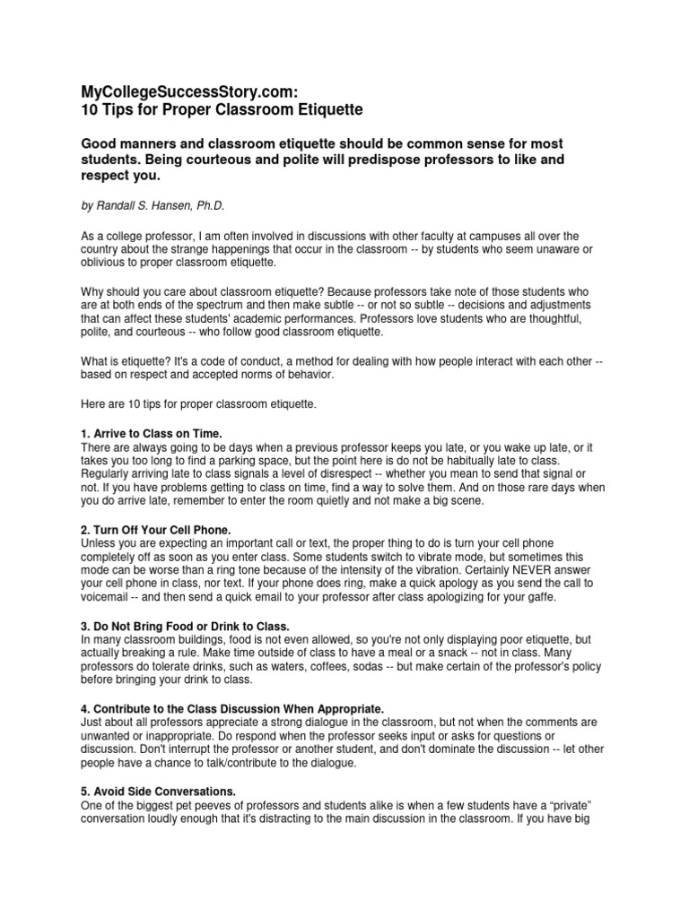 Classroom Etiquette | PDF