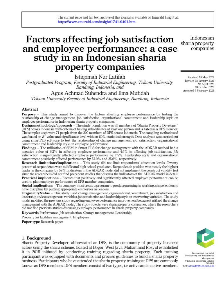 Factor Affecting Job Satisfaction and Employee Performance - Good ...