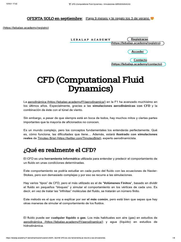 CFD (Computational Fluid Dynamics) - Simulaciones AERODINÁMICAS | PDF | Simulación | Formula Uno
