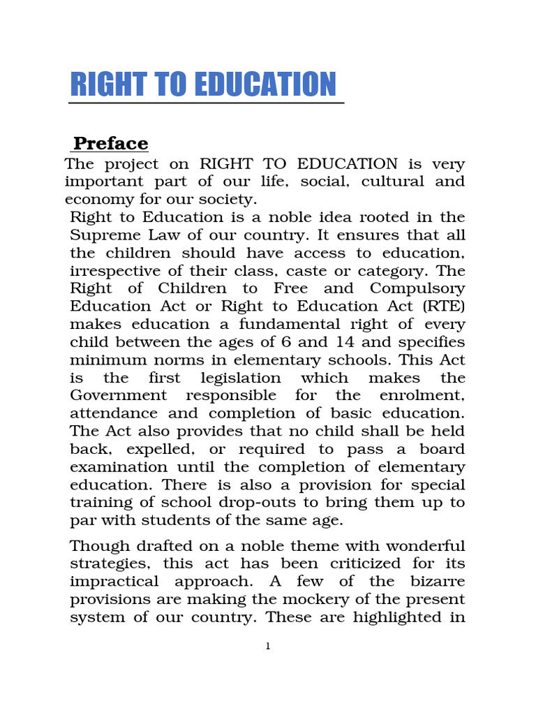 RIGHT TO EDUCATION Project-1 | PDF | Government | Justice