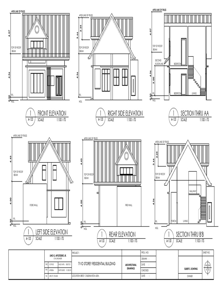 1 Front Elevation 1 Right Side Elevation 1 Section Thru Aa | PDF | Buildings And Structures ...