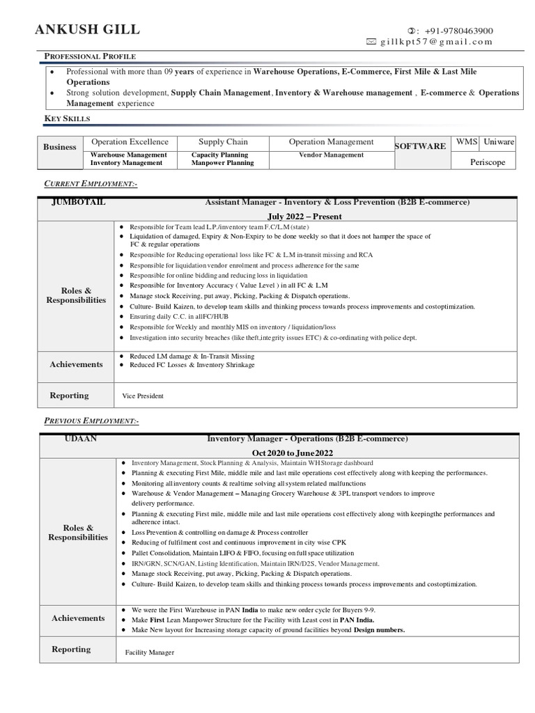 Naukri AnkushGill (9y 0m) | PDF | Warehouse | Inventory