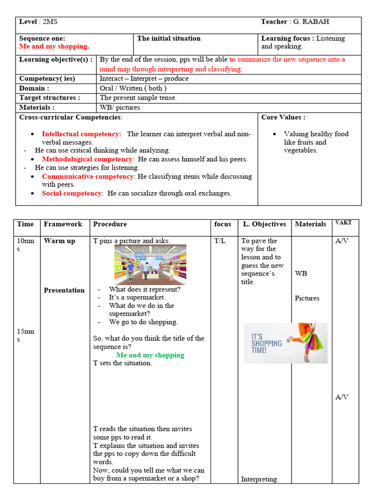 2MS Lesson Plans: Shopping & Plurals | PDF | Plural | Learning