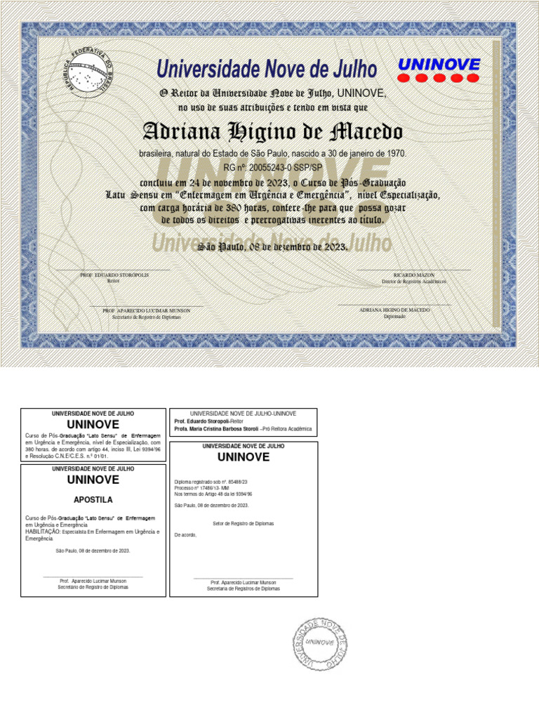 Diploma Uninove Pos Graduação | PDF