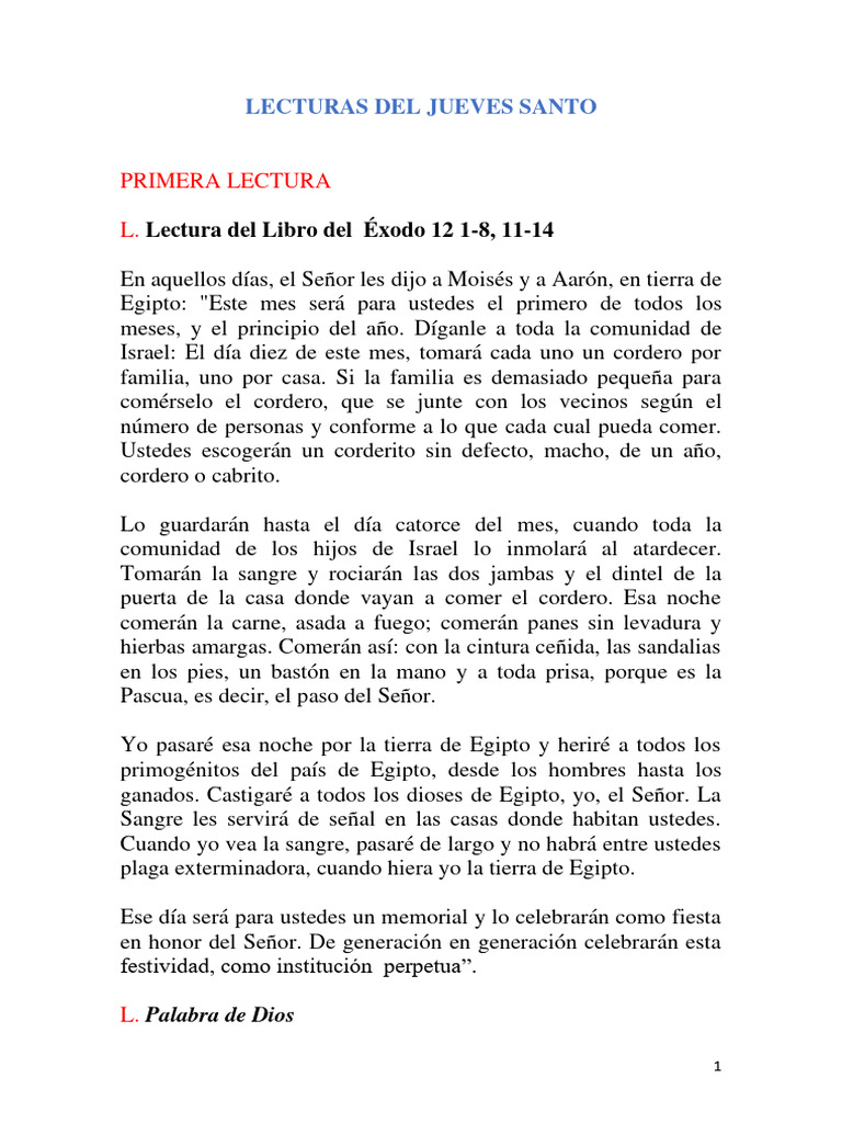 Lecturas Del Jueves Santo | PDF | eucaristía | Oración