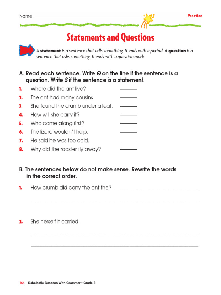 Gr3 Grammar Statements and Questions | PDF | Language Mechanics | Human ...