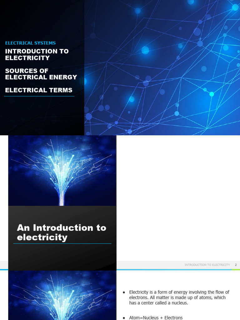 1.1 1.3 Introduction Sources of Electrical Energy Electrical Terms ...
