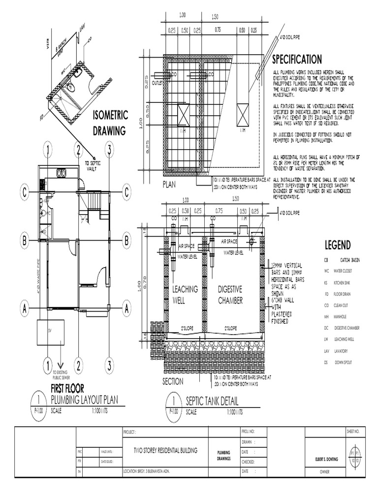 Specification: 1 Plumbing Layout Plan 1 Septic Tank Detail | PDF ...