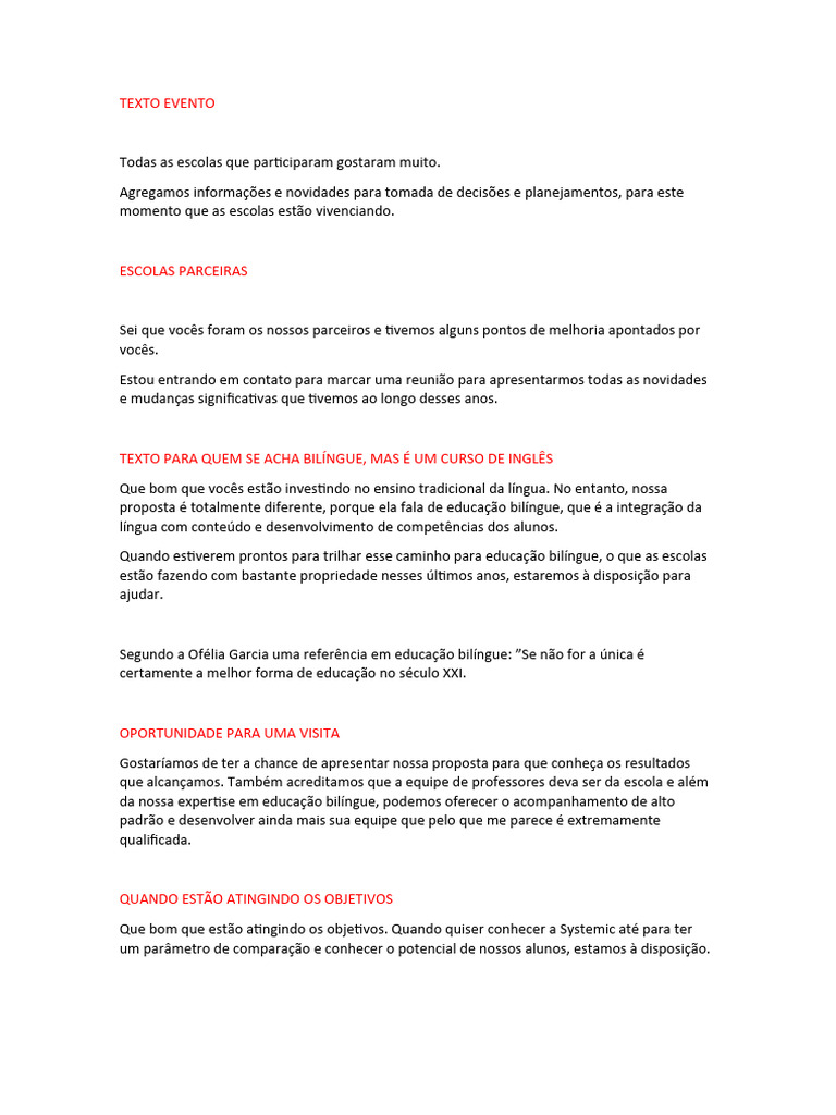 Modelos de Textos | PDF | Multilinguismo | Escolas