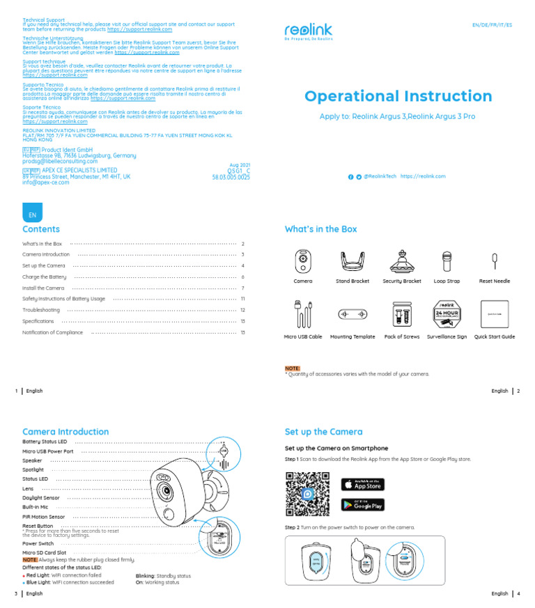 Argus 3 Series Quick Start Guide April 2022 | PDF | Electromagnetic Interference | Camera