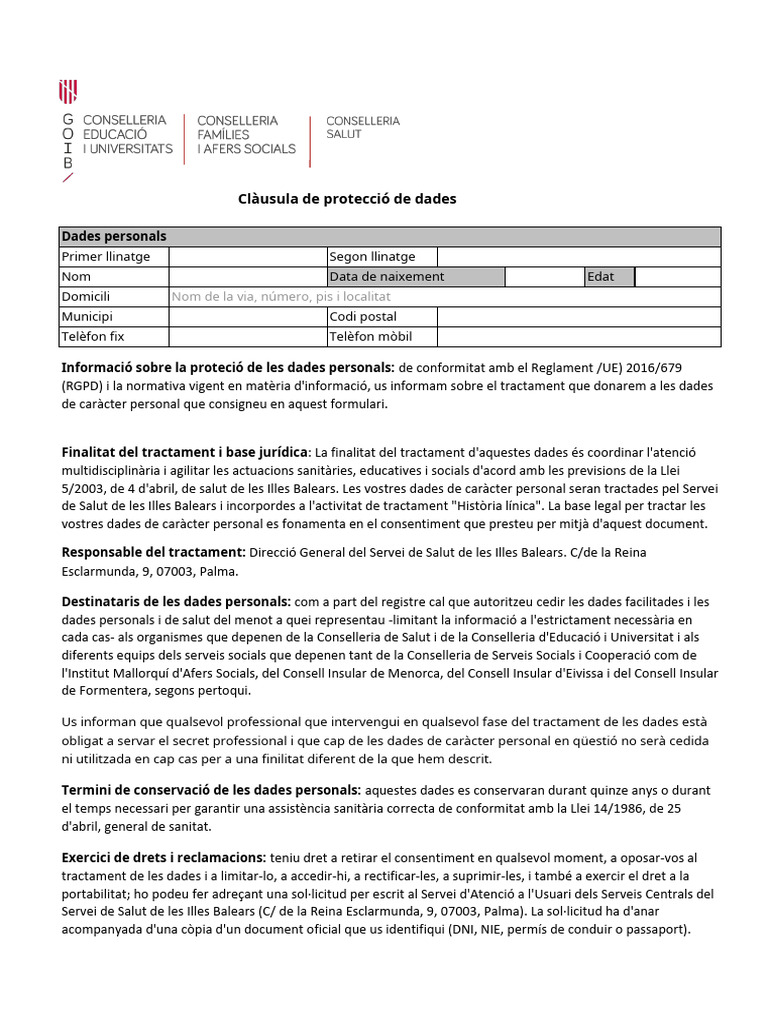 Clausula de Proteccio de Dades Salut 2023 | PDF