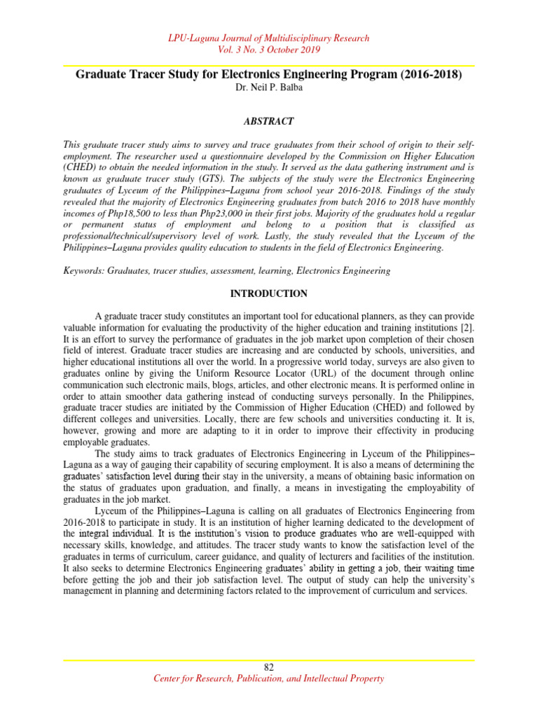 Graduate Tracer Study For Electronics Engineering Program 2016 2018 ...