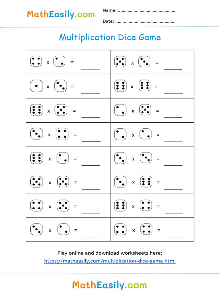 Multiplication Dice Game Worksheet | PDF | Games & Activities