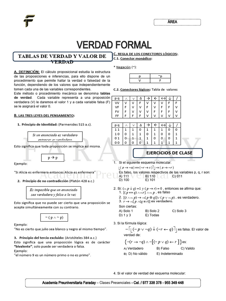 FARADAY Semana 2-Valor de Verdad | PDF | Proposición | Gramática