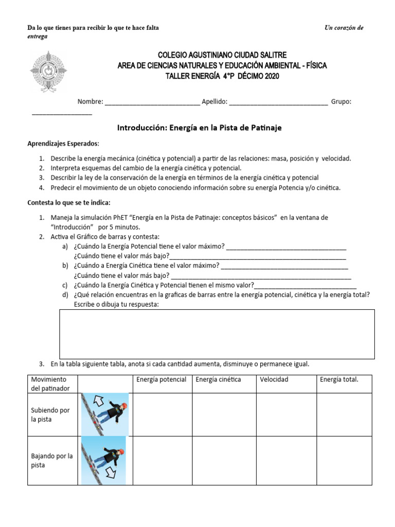 Hojas De Trabajo De Energía Cinética Y Potencial Para Sexto Grado