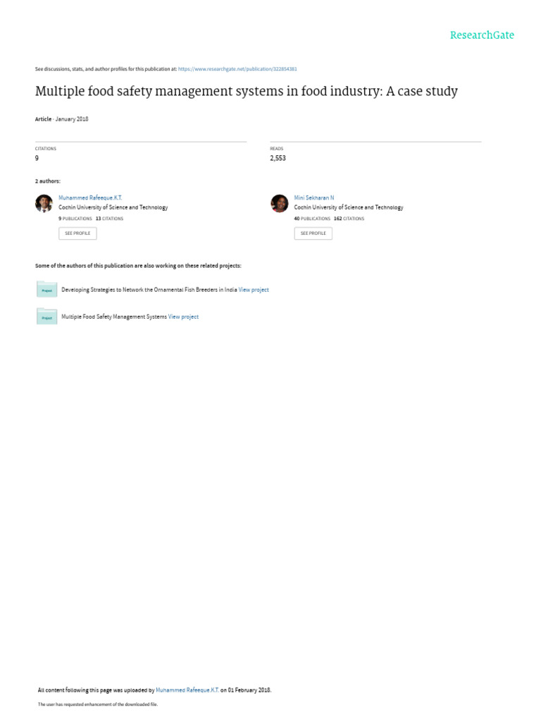 Multiple Food Safety Management Systems in Food Industry: A Case Study ...