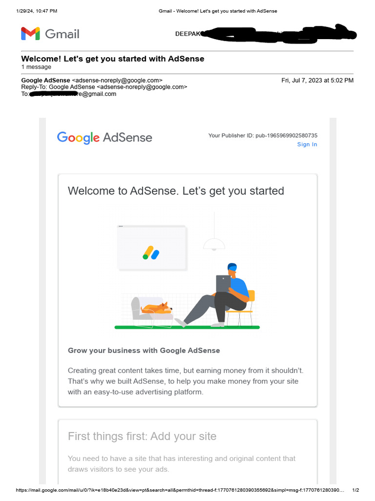 Gmail - Welcome! Let's Get You Started With AdSense | PDF | Digital Marketing | Communication Design
