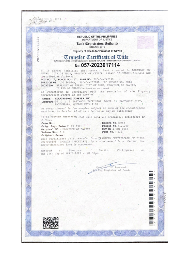 TCT - Tax Dec - Tax Clearance - Release of Mortgage - B27 L7 | PDF