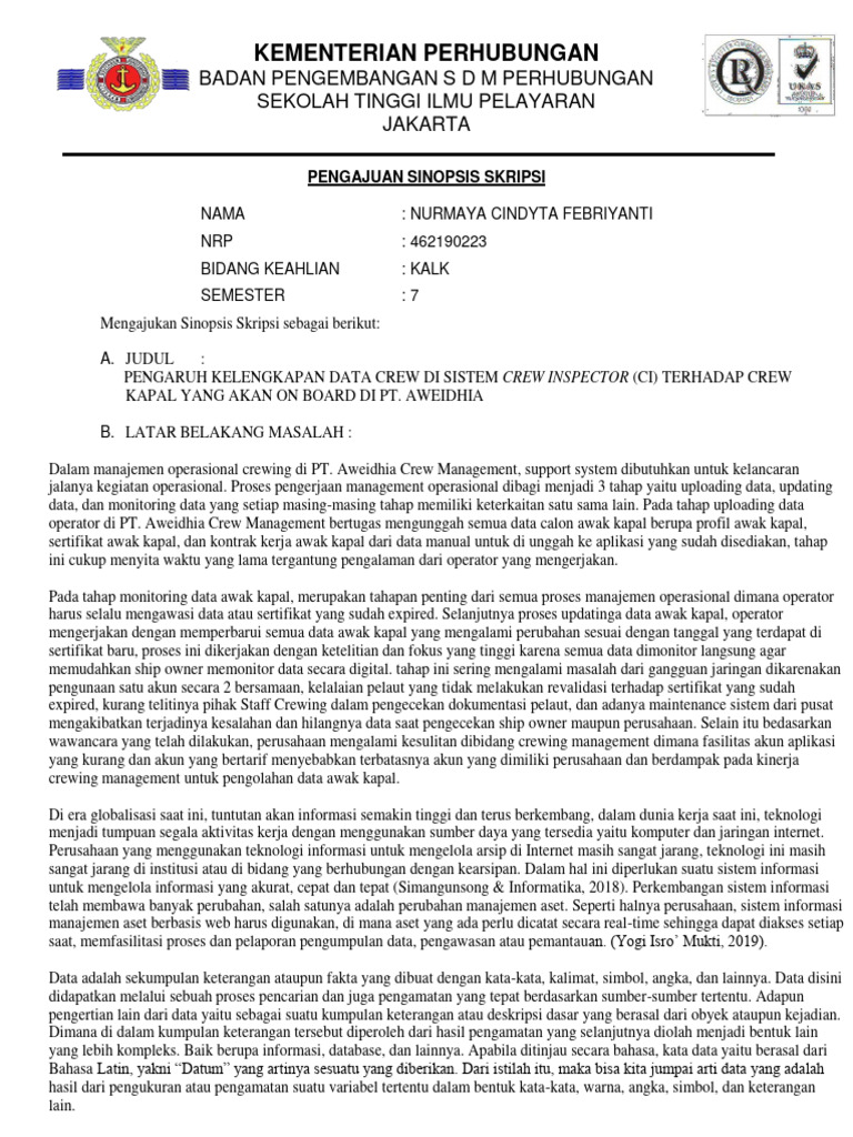 Pengajuan Sinopsis Skripsi Fixx - Nurmaya Cindyta F. | PDF