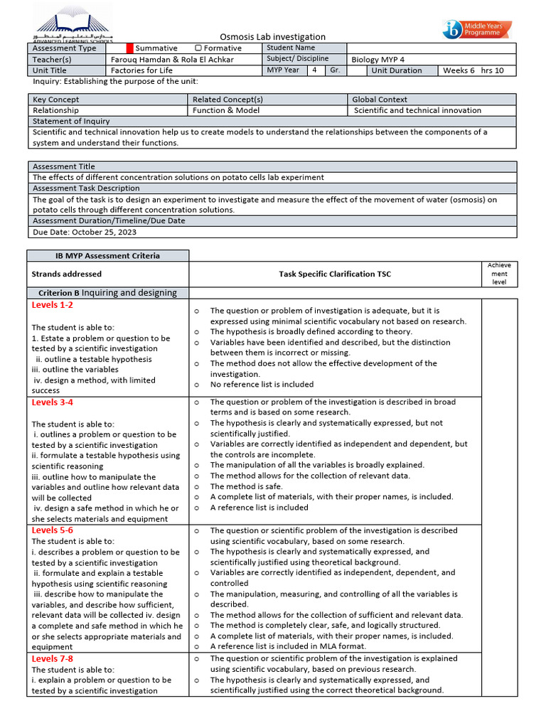 Osmosis Lab Assessment Crit. B & C New | PDF | Scientific Method ... Osmosis Lab Assessment Crit. B & C New | PDF | Scientific Method ...