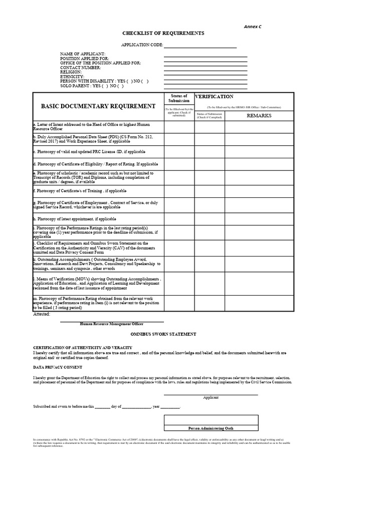 2023 Checklist of Requirements Blank | PDF | Verification And Validation | Authentication