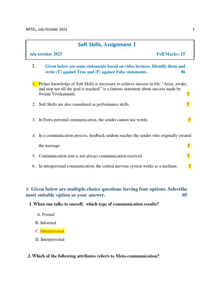 Assignment Soft Skills | PDF | Communication | Thought