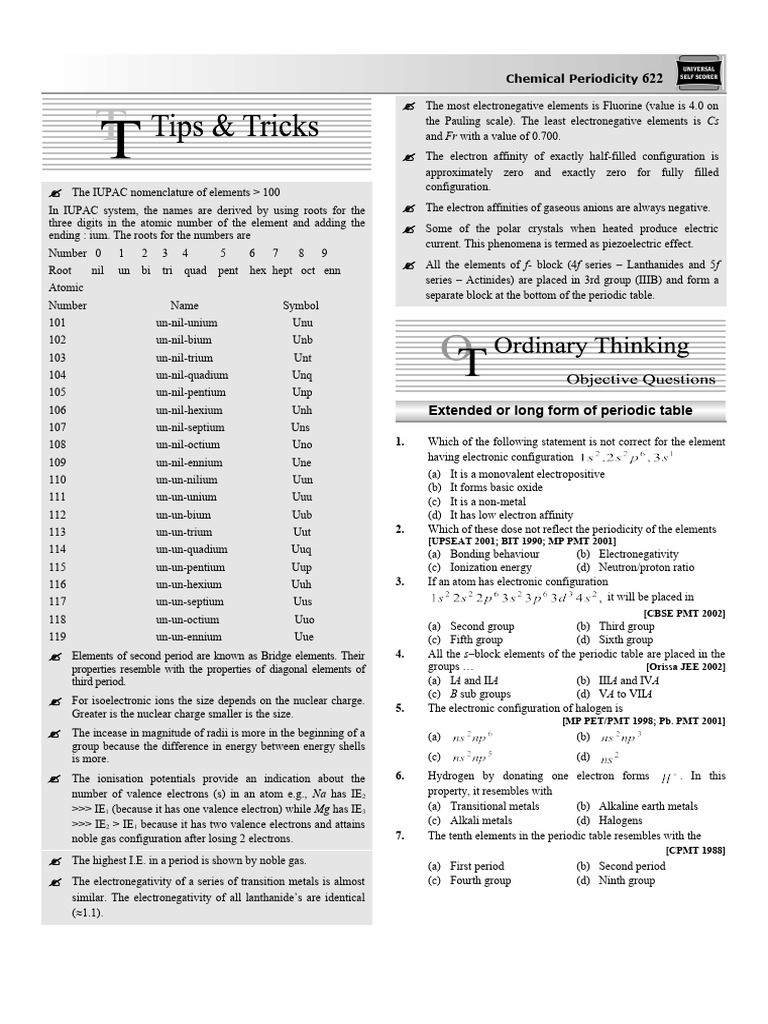 02 Chemical Periodicity Ques. Final E | PDF | Periodic Table | Chemical Elements