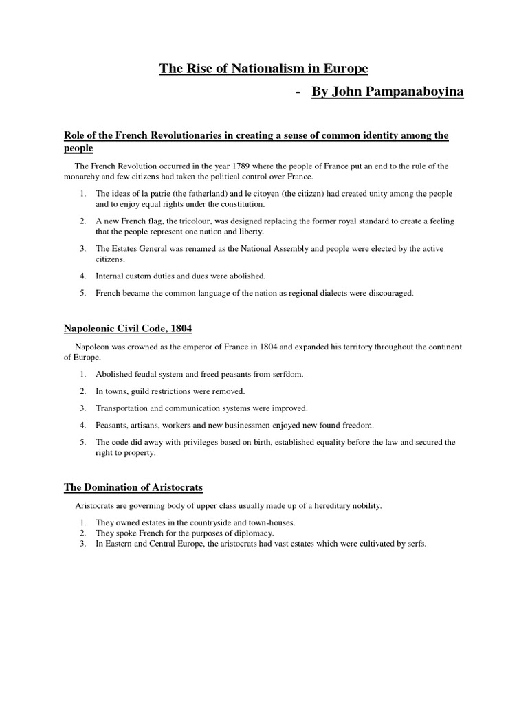 The Rise of Nationalism in Europe (Board Notes) | PDF | Kingdom Of ...