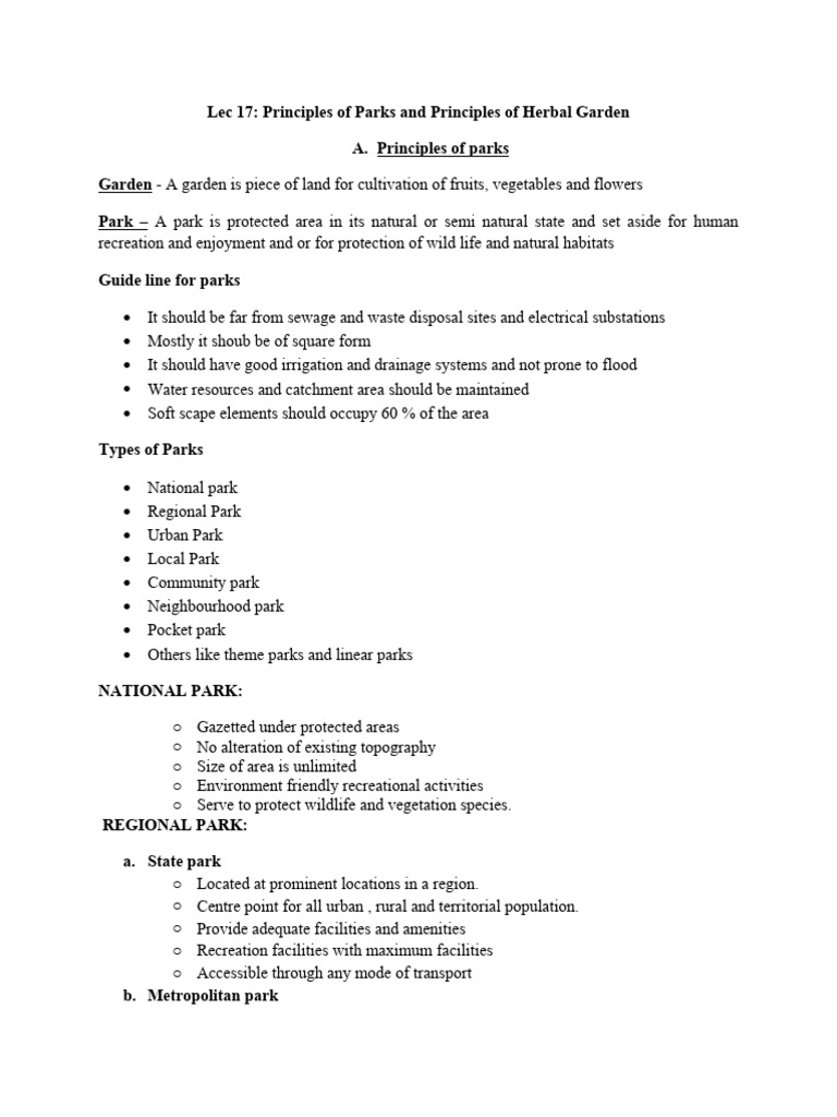 Principles of Parks and Herbal Gardens | PDF | Parks | Kitchen Garden