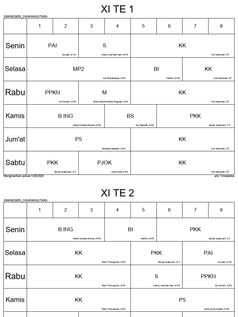 Jadwal KBM Setiap Kelas SMT Genap 23-24 Sesi 2 News | PDF