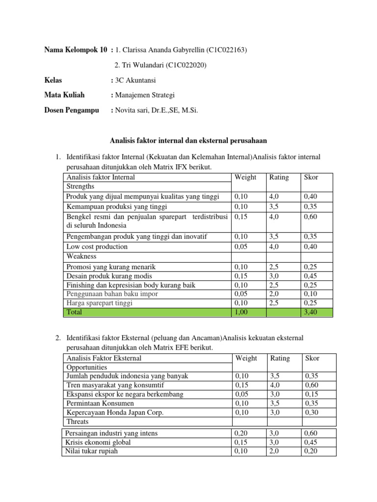 Kelompok 10 Matriks IFE Dan EFE | PDF
