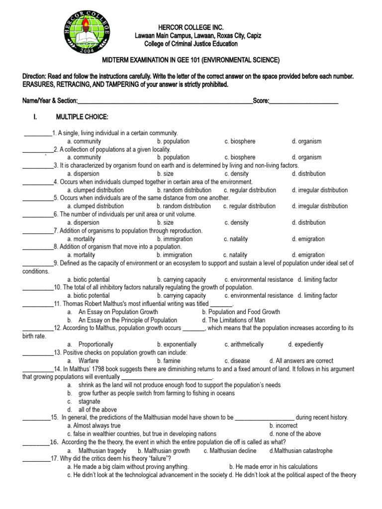 GEE 101 Midterm Exam: Environmental Science | PDF | Economic Surplus ...