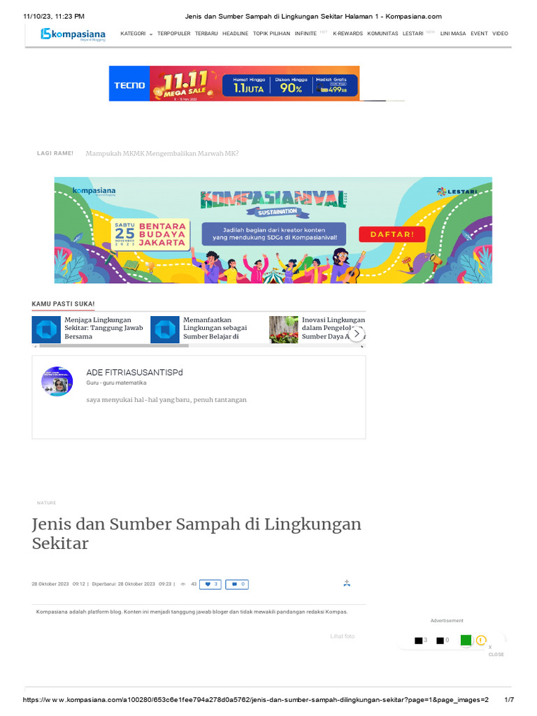 1.jenis Dan Sumber Sampah Di Lingkungan Sekitar Halaman 1 | PDF