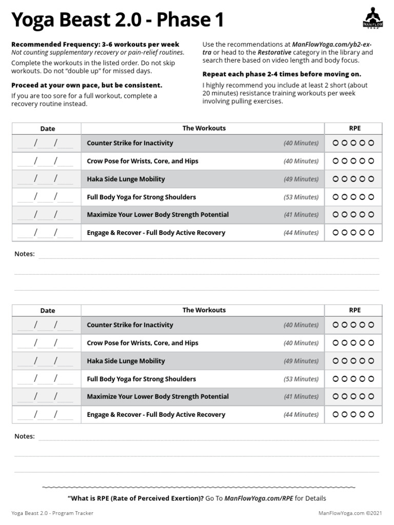 Yoga Beast 2.0 - Phase 1 Tracking | PDF | Strength Training ...