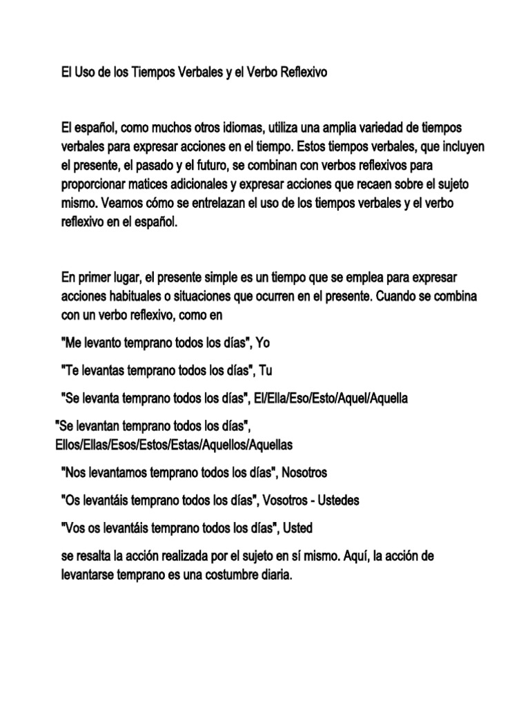 Uso de Los Tiempos Verbales y El Verbo Reflexivo | PDF | Verbo ...